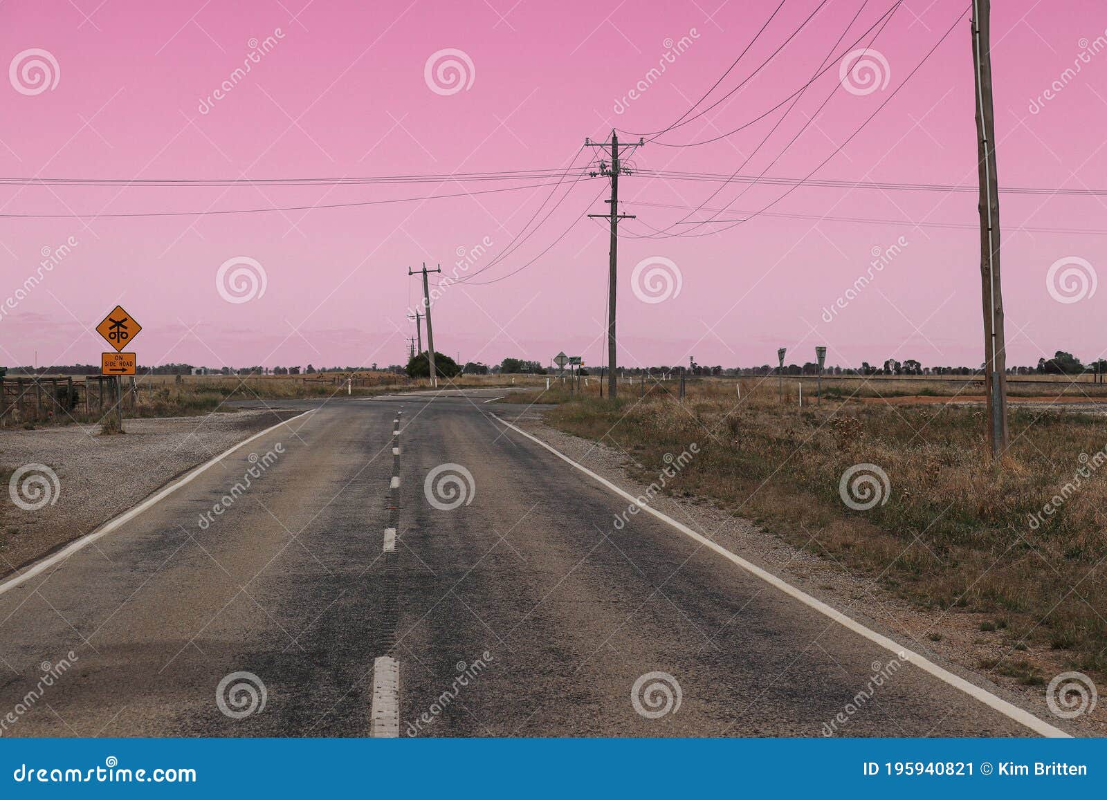 Deserted Country Road Intersection at Dawn Stock Image - Image of pink ...