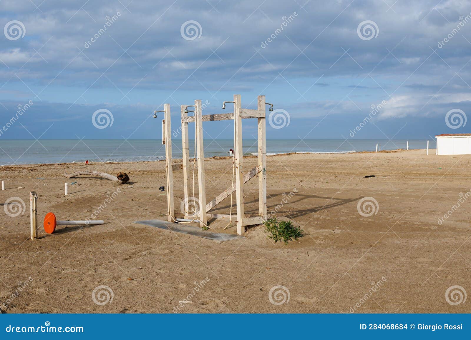 Deserted and Desolate Beach in Winter Time - Empty Structure and Piping ...