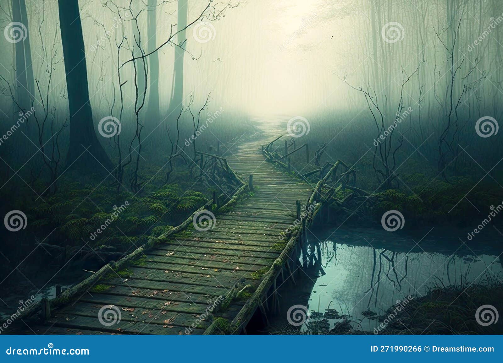 Deserted Duckboards Path In Forest Passing Through Misty Abandoned ...