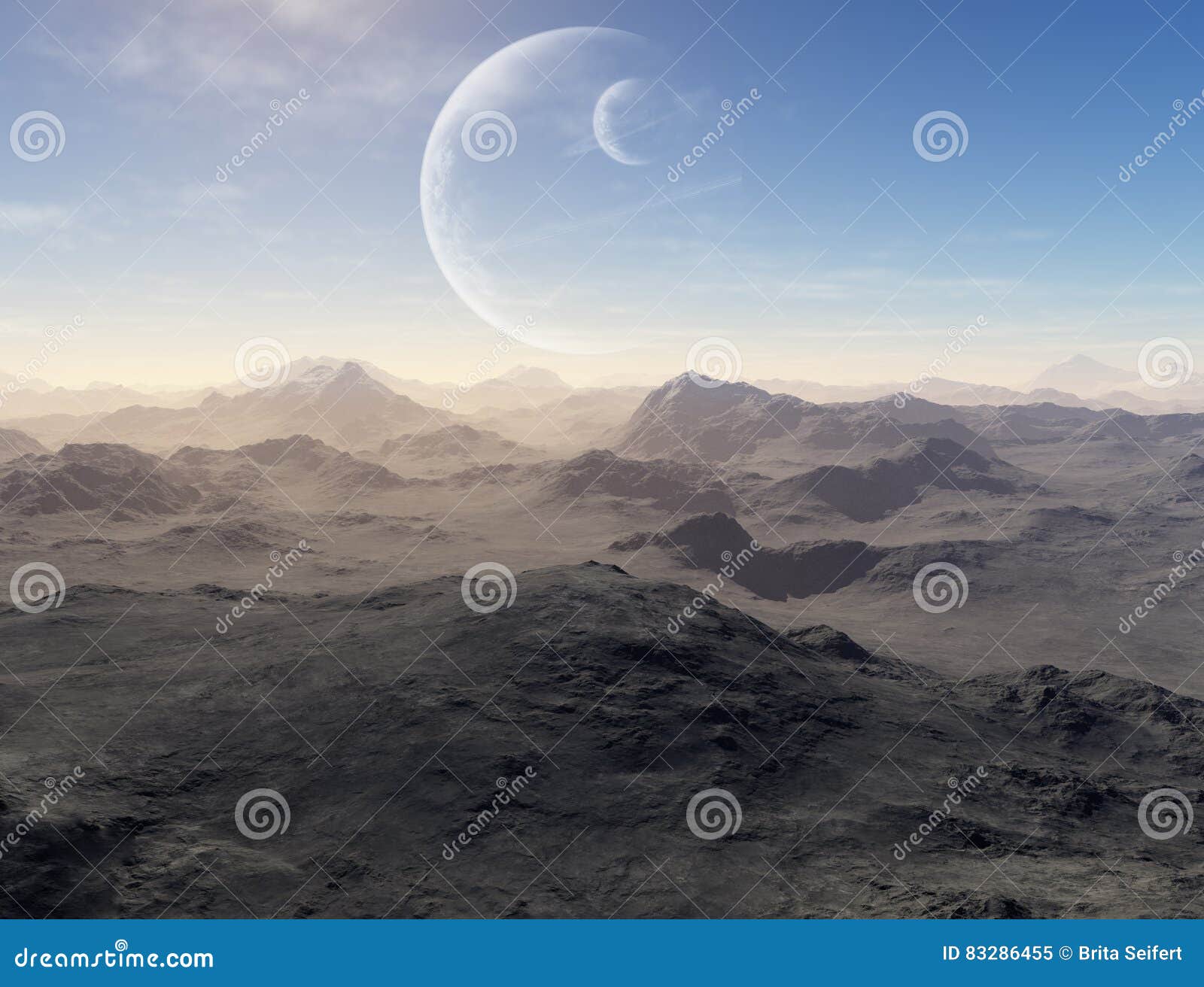 Deserted Earth with Planets in Background Stock Illustration ...
