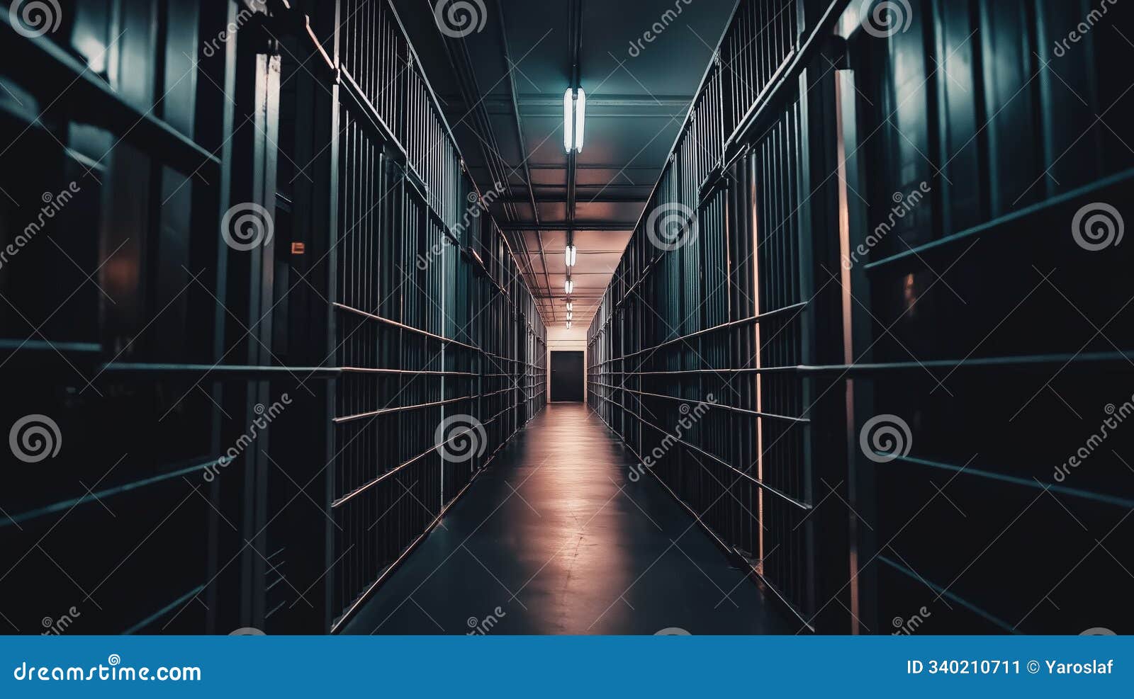 Deserted Jail Hallway with Cell Blocks on Either Side Creating Patterns ...