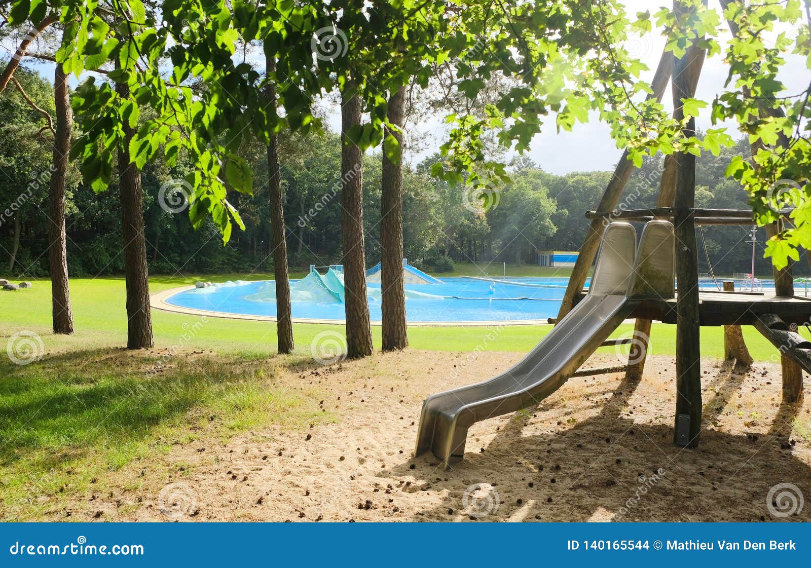 Deserted Outside Swimming Pool in a Forest Stock Photo - Image of ...