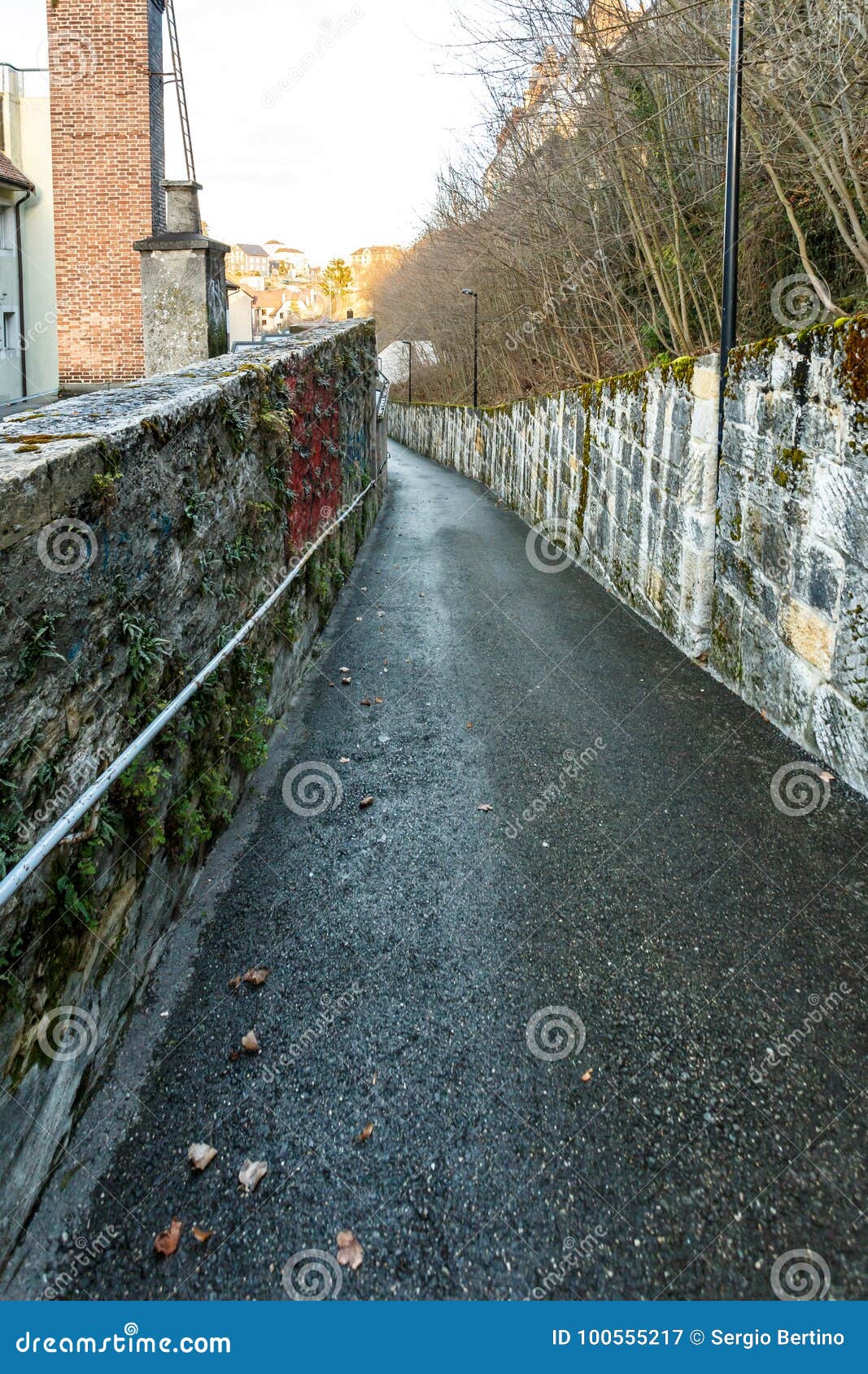 Deserted Path between Two Stone Walls Stock Image - Image of walkway ...