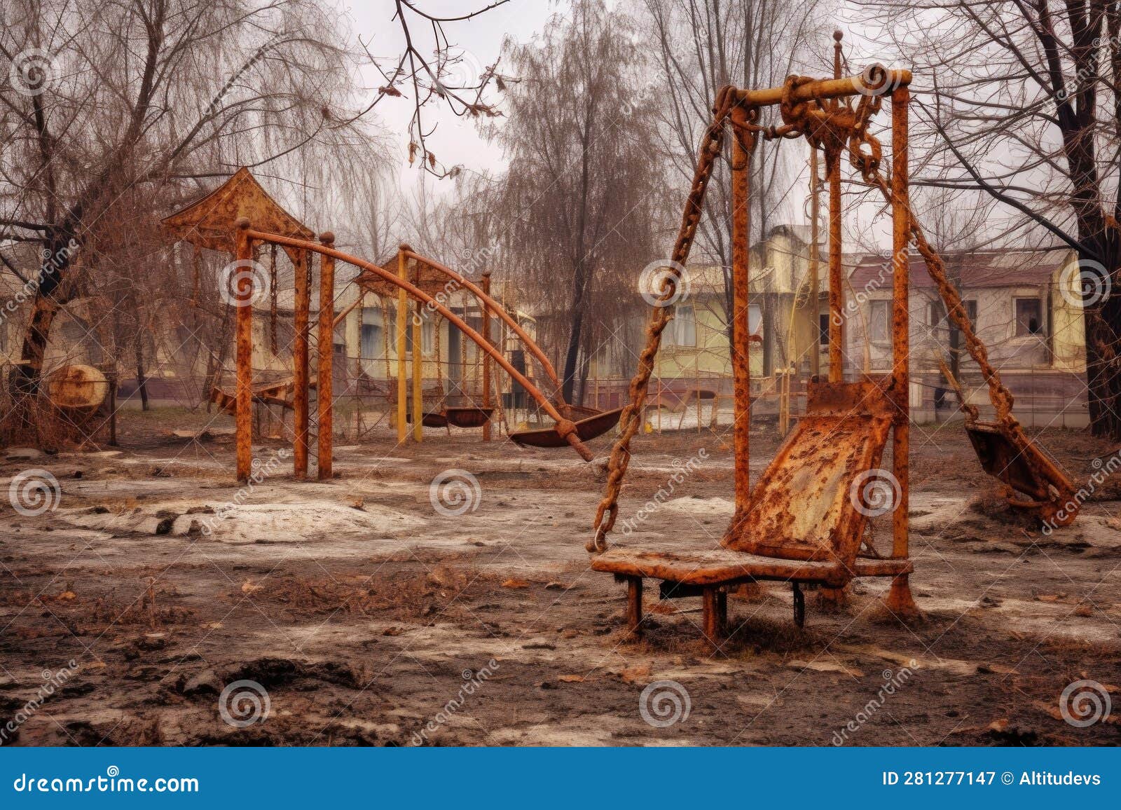 Rusty Swings In An Abandoned Playground Stock Photography ...