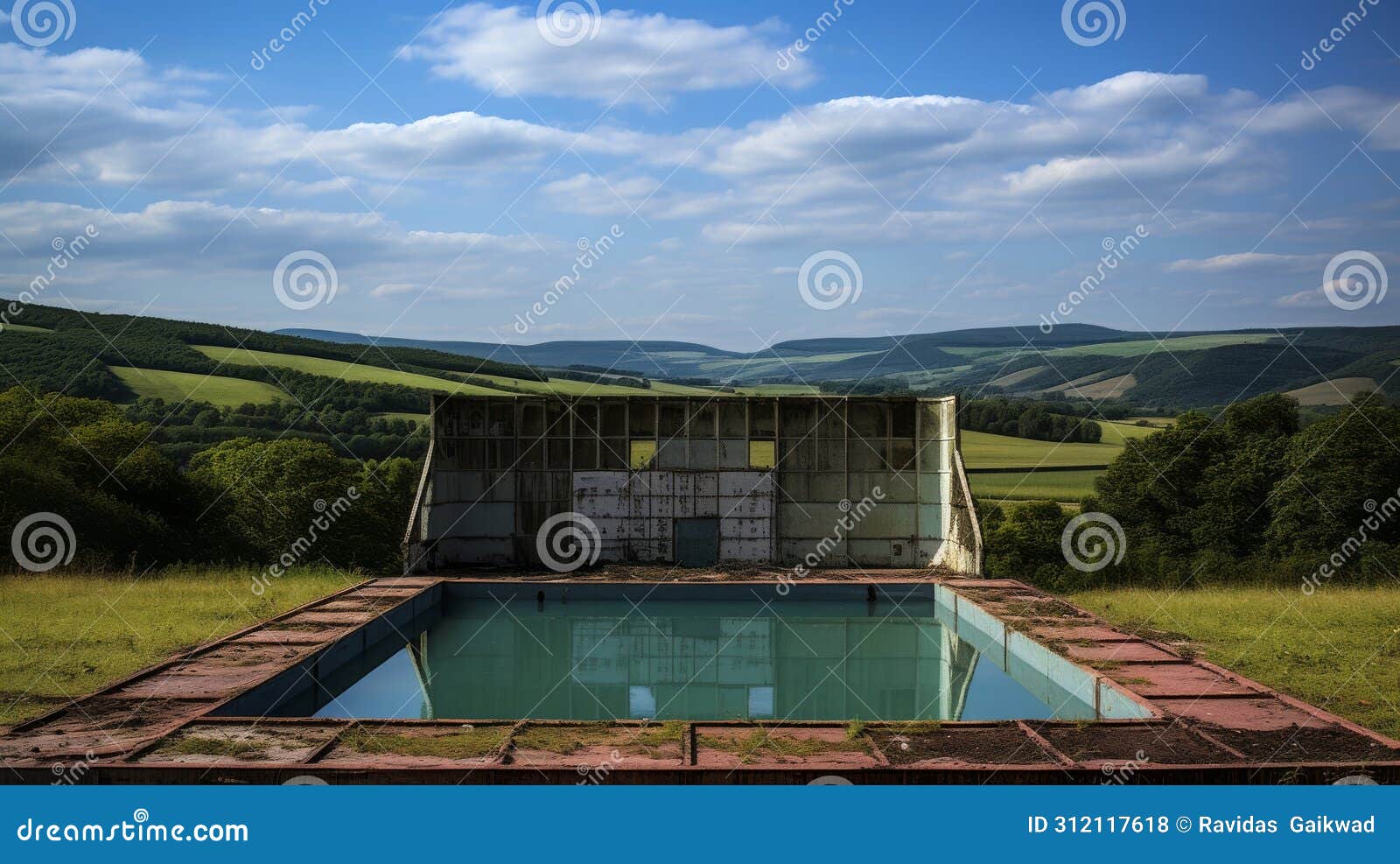 Deserted Pool with Dry Tanks in Background Stock Illustration ...