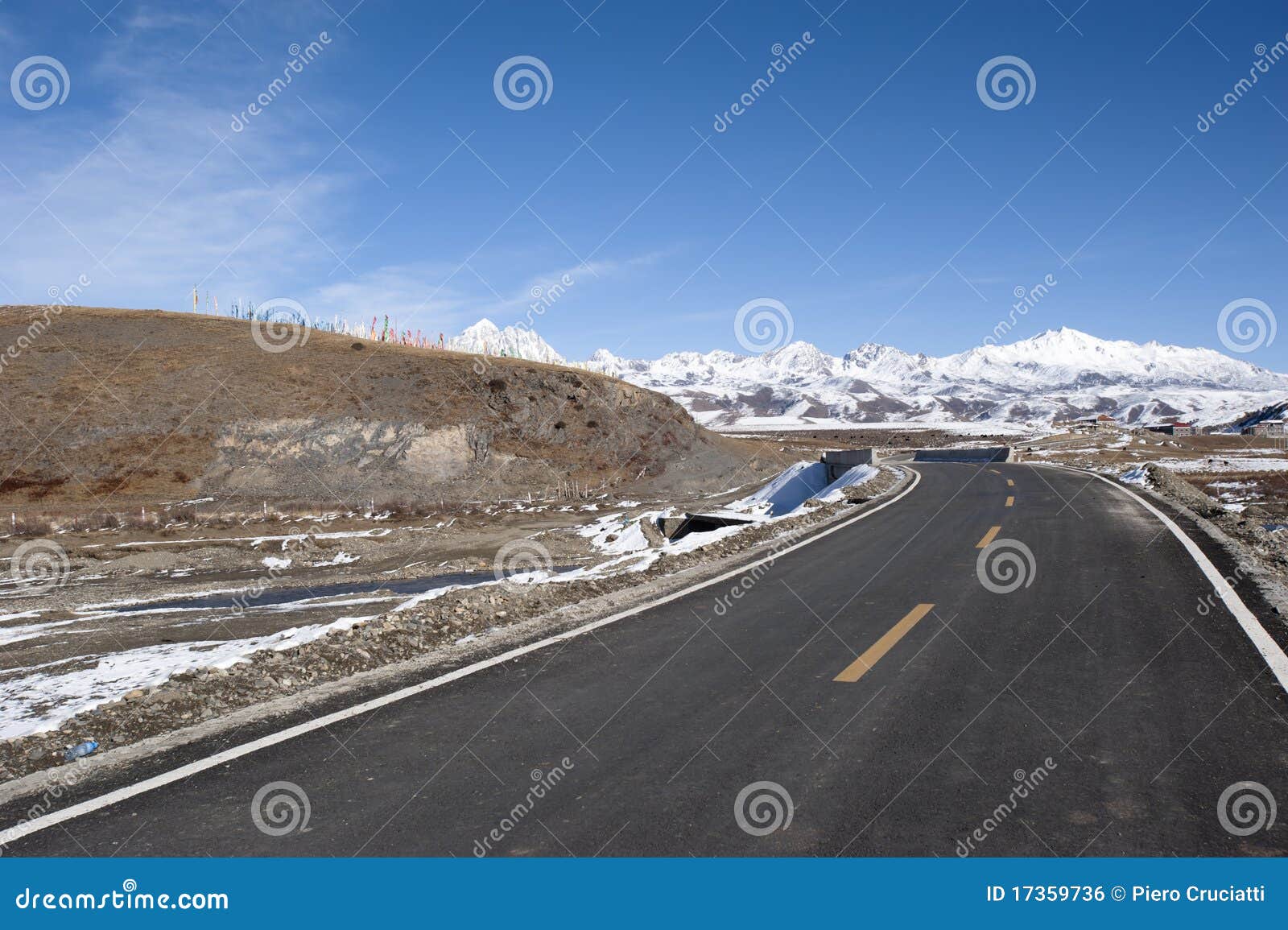 Deserted Road and Snowy Mountains Stock Photo - Image of china ...