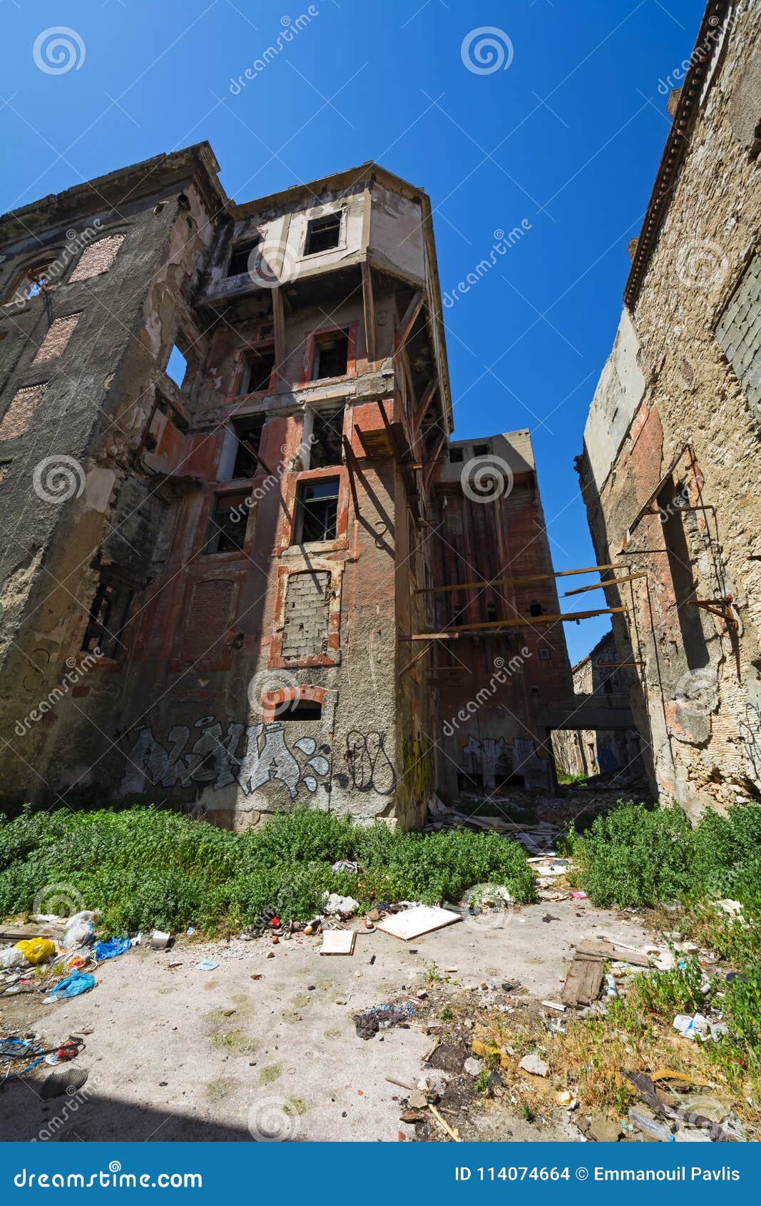 Deserted Run Down Buildings in Piraeus, Greece. Stock Photo - Image of ...
