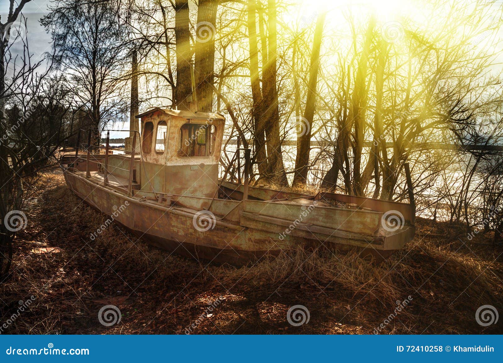 Deserted rusty ship. stock photo. Image of beach, land - 72410258