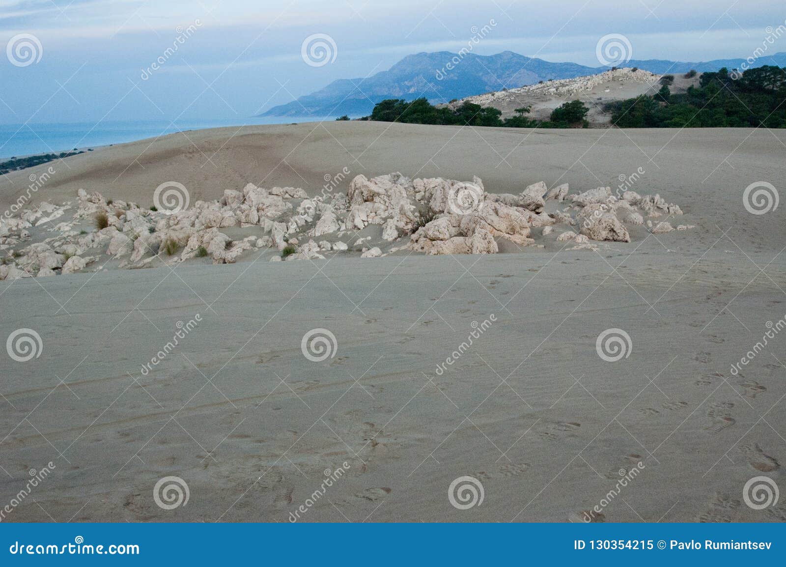 Deserted Sandy Beach with Clean Fine Sand at Sunrise Stock Image ...