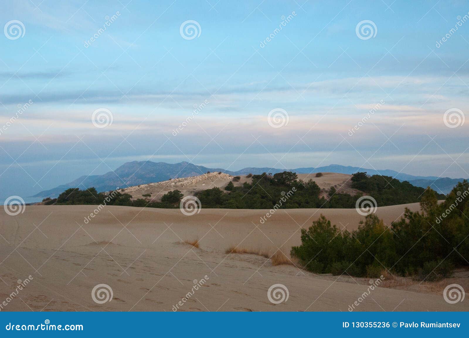 Deserted Sandy Beach with Clean Fine Sand at Sunrise Stock Photo ...