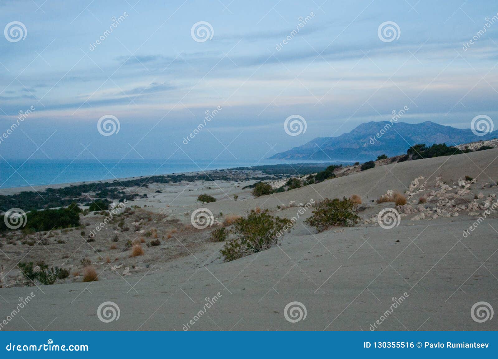 Deserted Sandy Beach with Clean Fine Sand at Sunrise Stock Photo ...