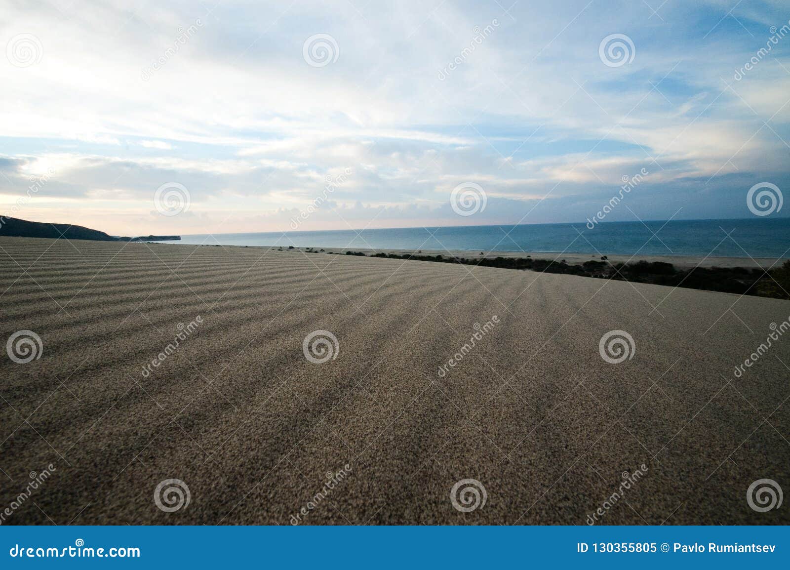Deserted Sandy Beach with Clean Fine Sand at Sunrise Stock Image ...