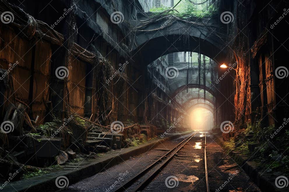 Deserted Underground Tunnel Network Stock Illustration - Illustration ...