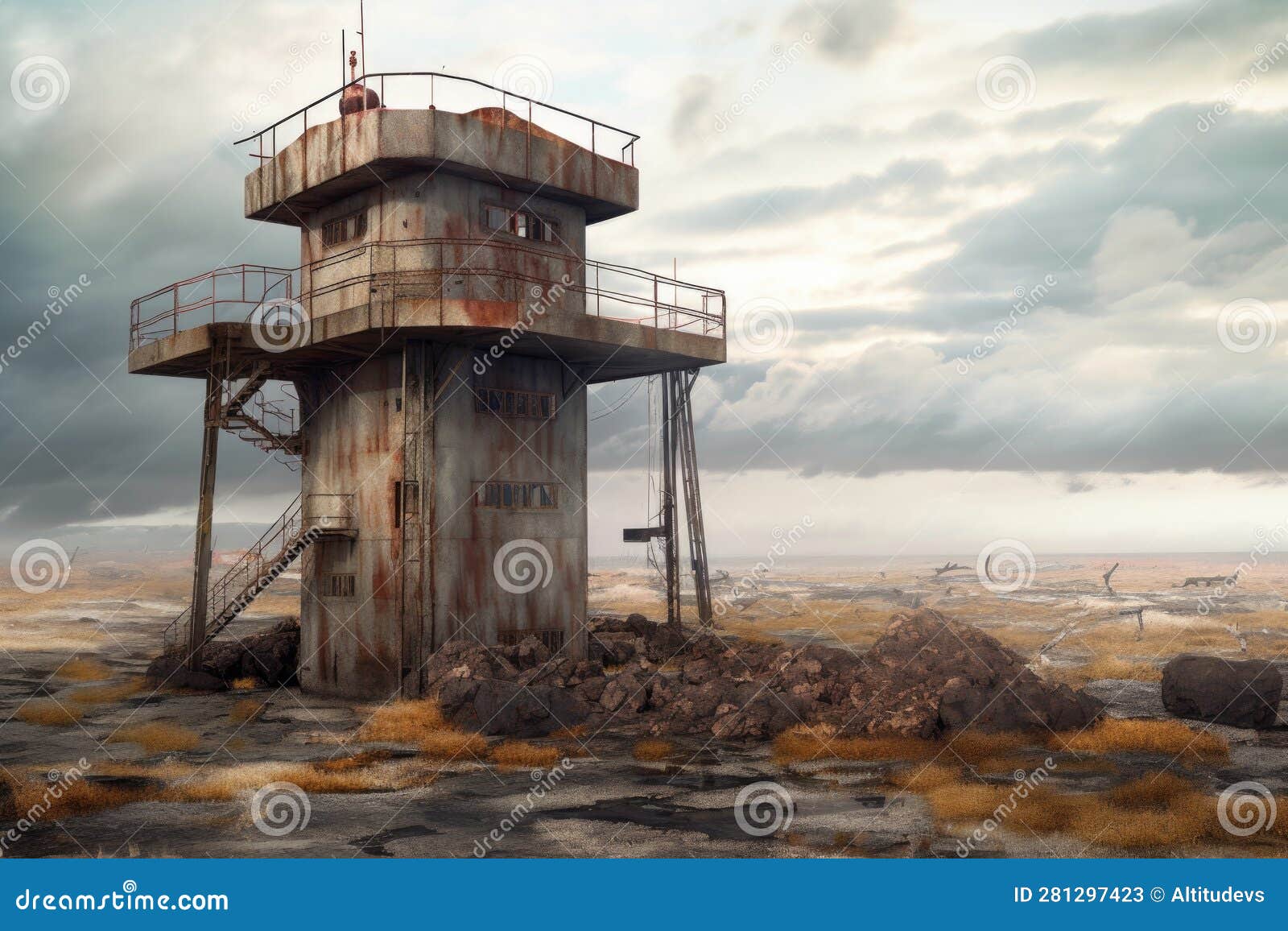 Deserted Watchtower Overlooking Empty Base Stock Illustration ...