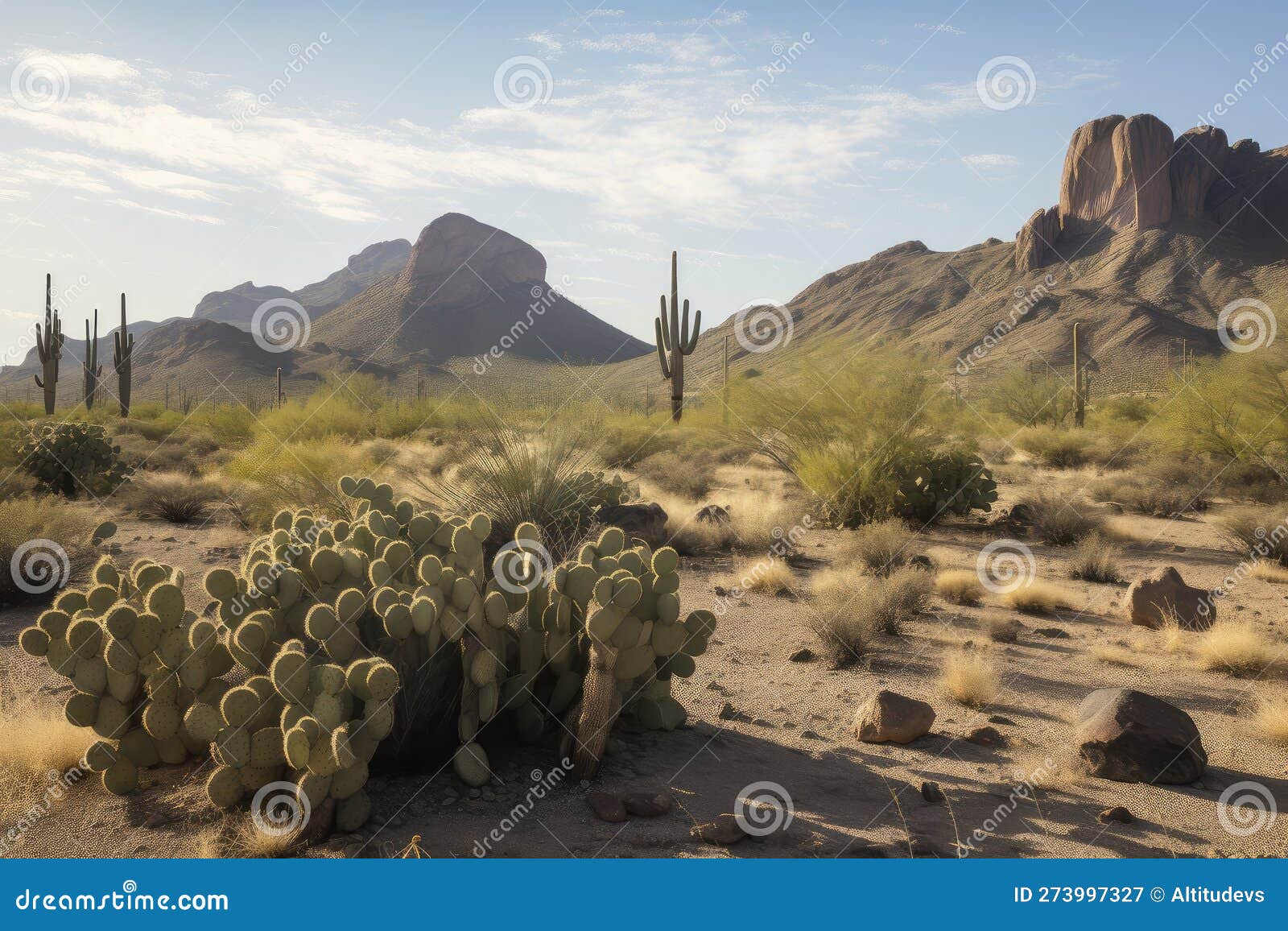 Desertscape with Cacti and Mountains in the Background Stock Image ...