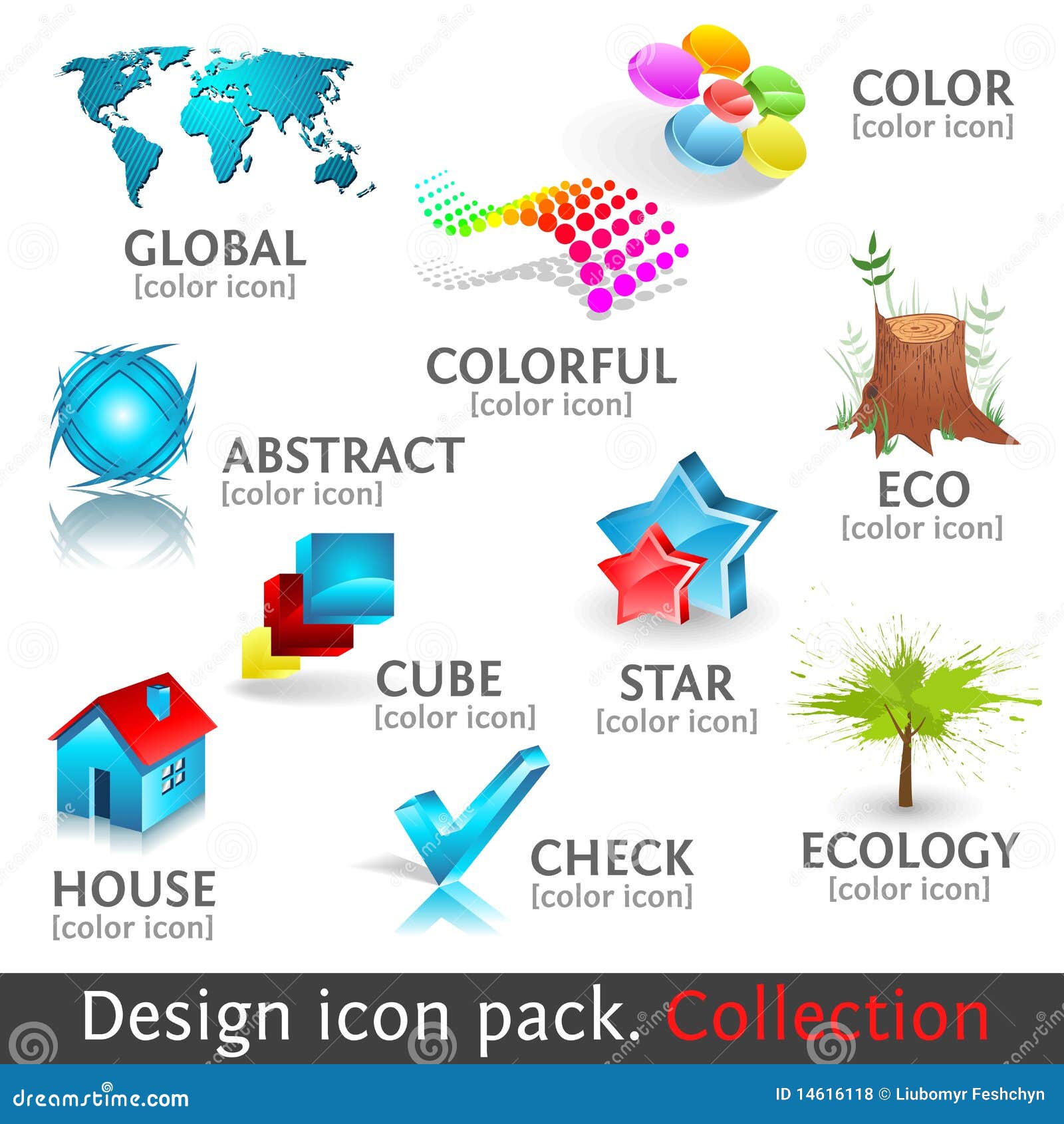 Design 3d Color Icon Set. Collection Stock Vector - Illustration of ...