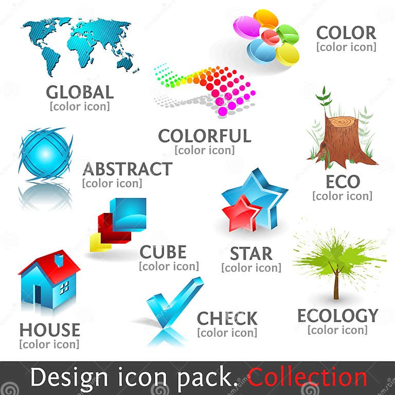 Design 3d Color Icon Set. Collection Stock Vector - Illustration of ...