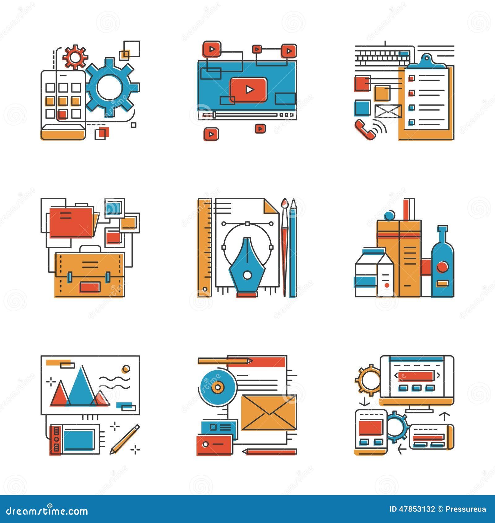 Design Agency Services Line Icons Set Stock Vector - Illustration of ...