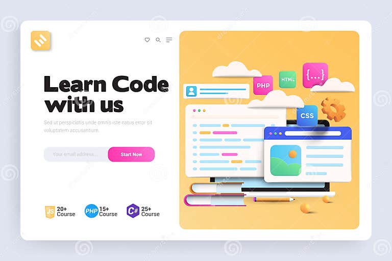 Flat Modern Design Illustration Of Learn Code With Us Landing Page Design Stock Vector