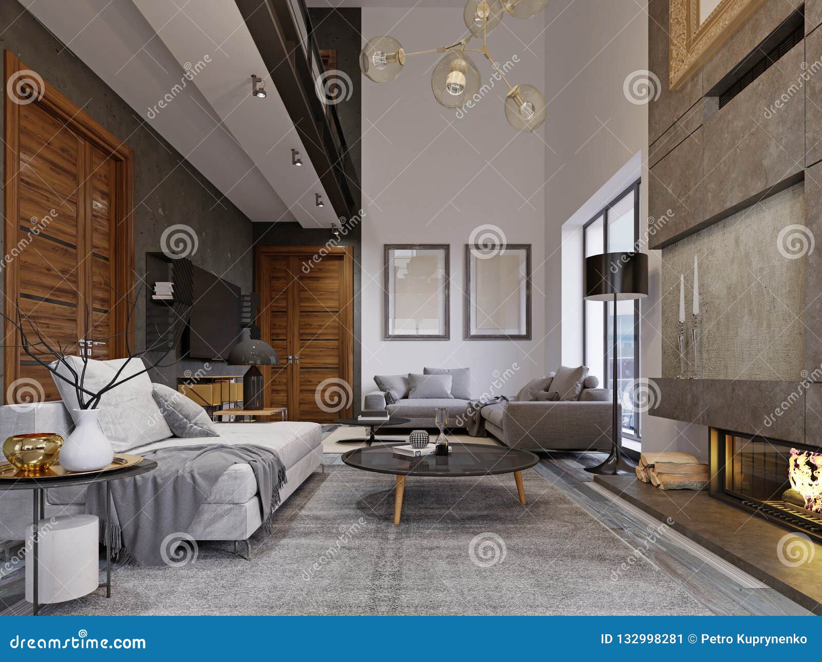 Design Apartment in the Style of a Loft with a Second Tier. TV Area ...