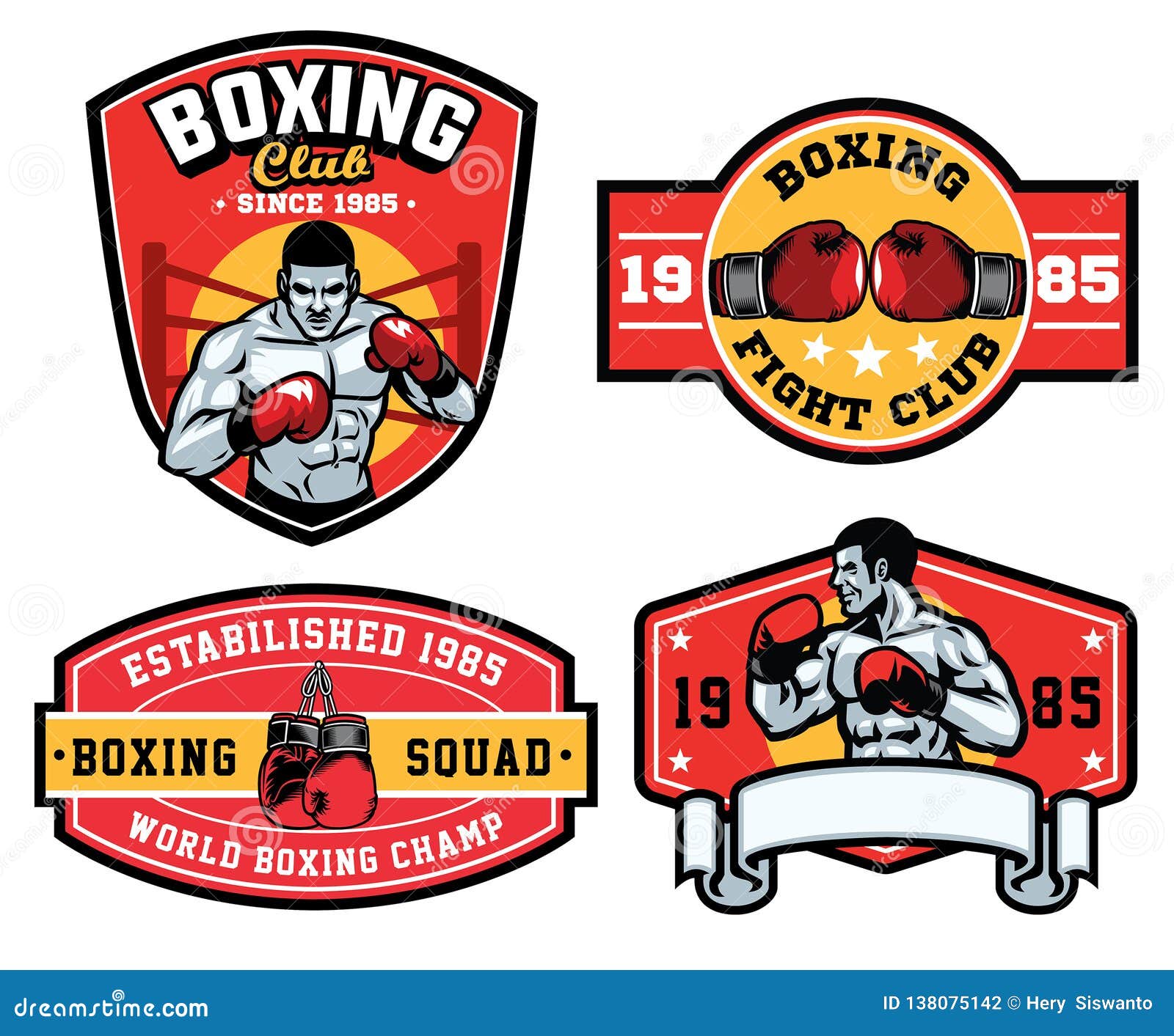 Design Badge Boxing Set Collection Stock Vector - Illustration of fight ...