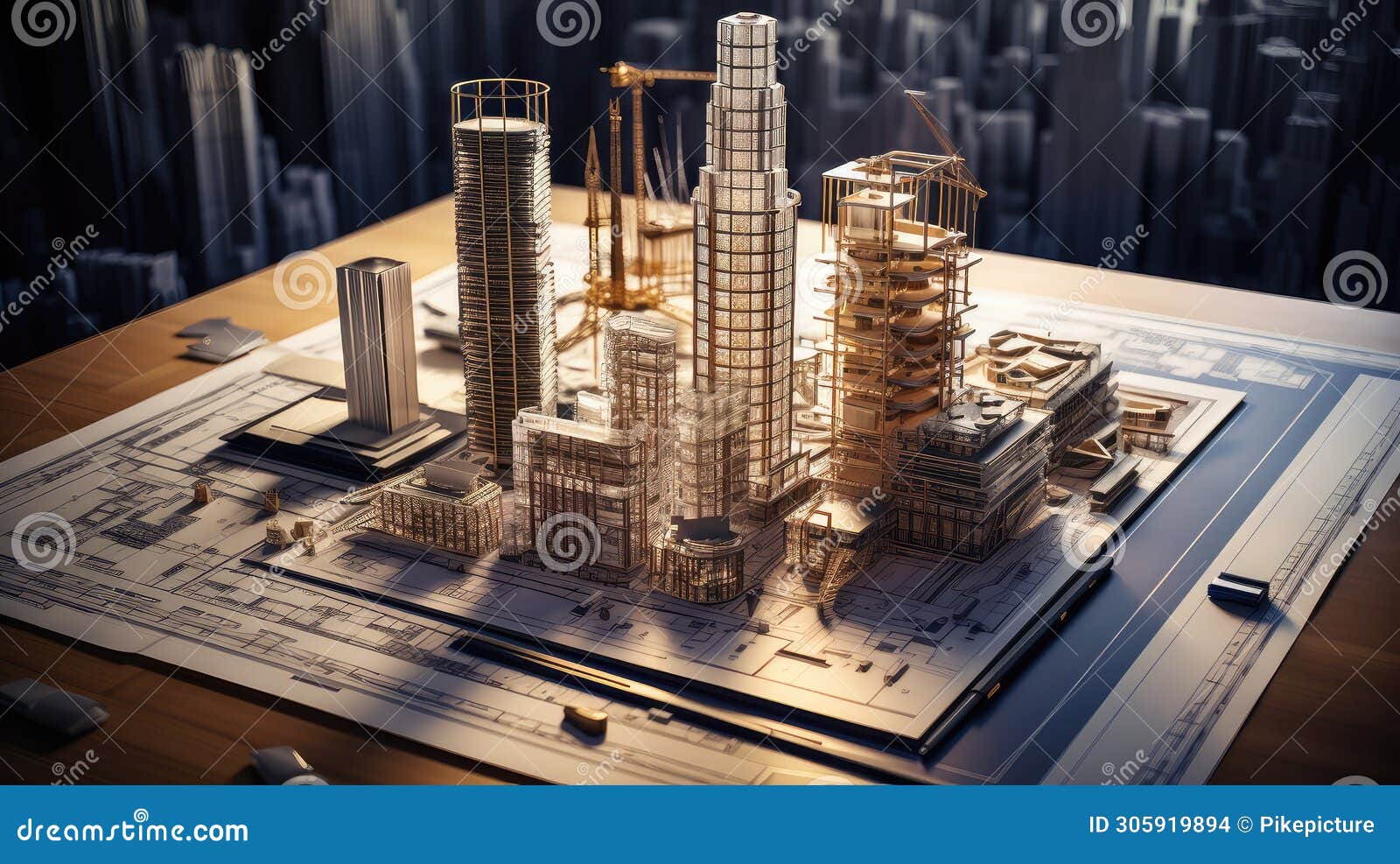 Design Building with Engineering Plans Stock Photo - Image of ...