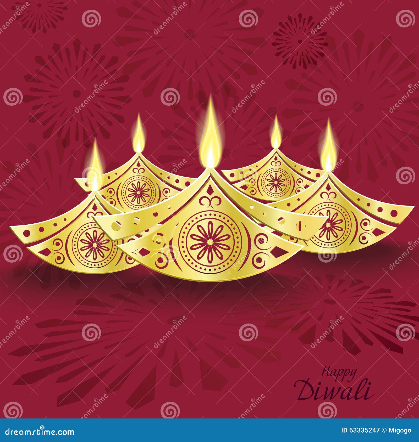 Design of Burning Diwali Diya for Greeting Card Stock Vector ...
