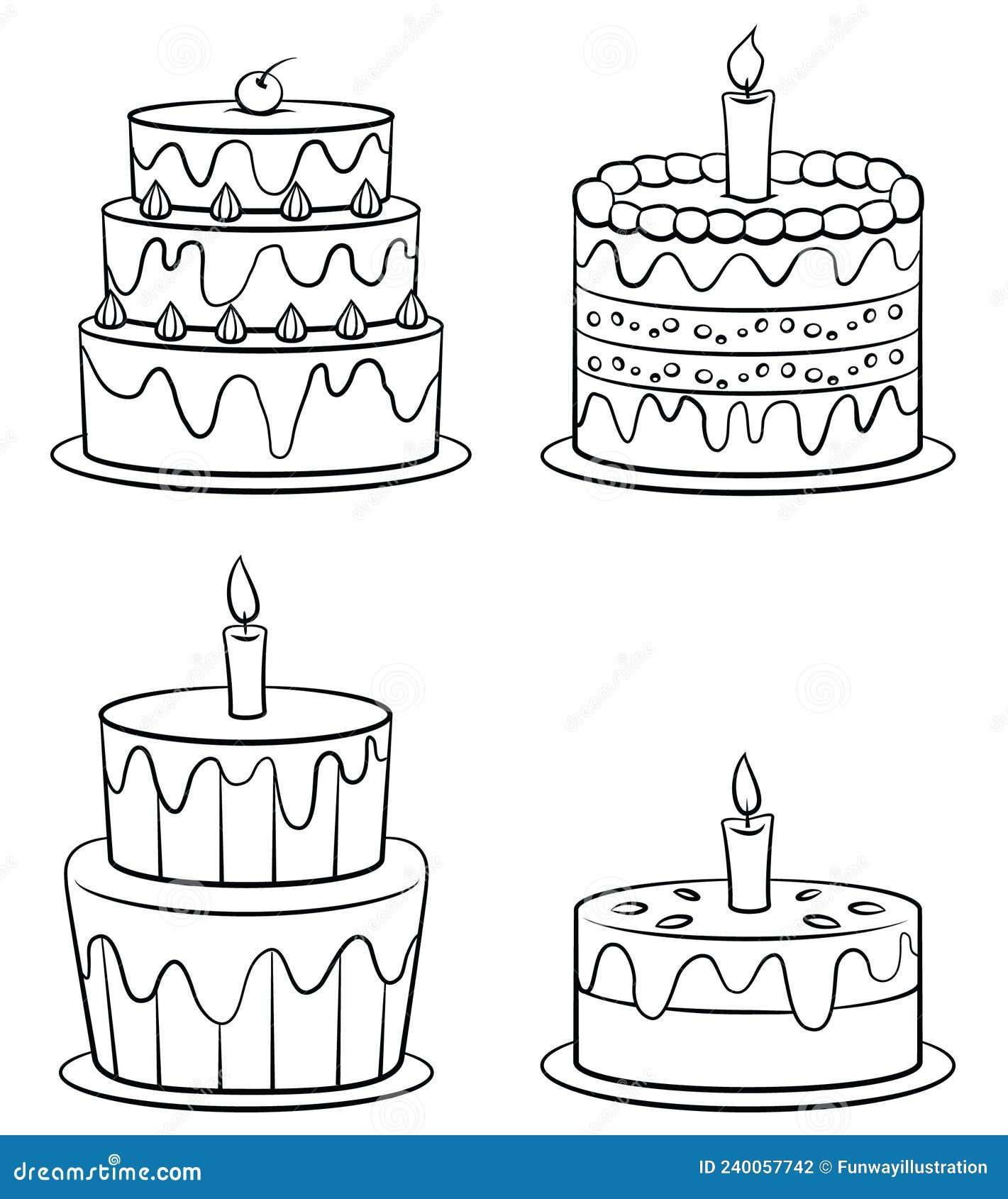 Design Cake with Line Art Black and White Stock Vector - Illustration ...