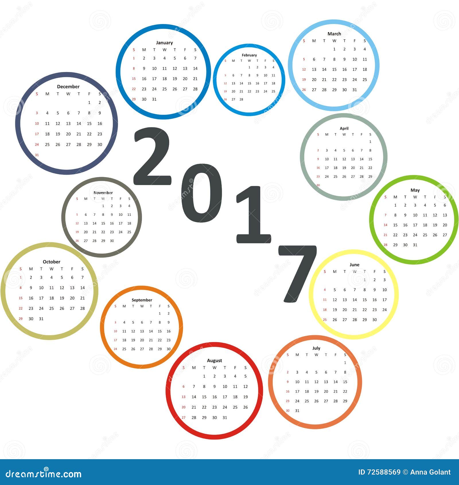 Design Calendar 2017 Year Months in Circles Stock Vector - Illustration ...