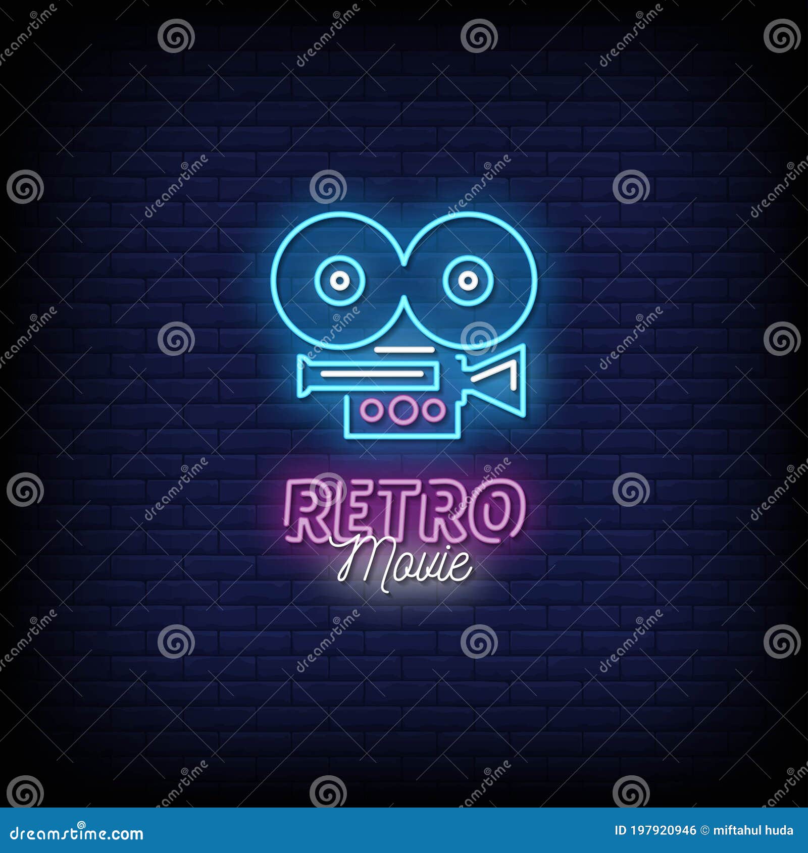 Retro Movie Neon Signs Style Text Vector Stock Vector - Illustration of ...