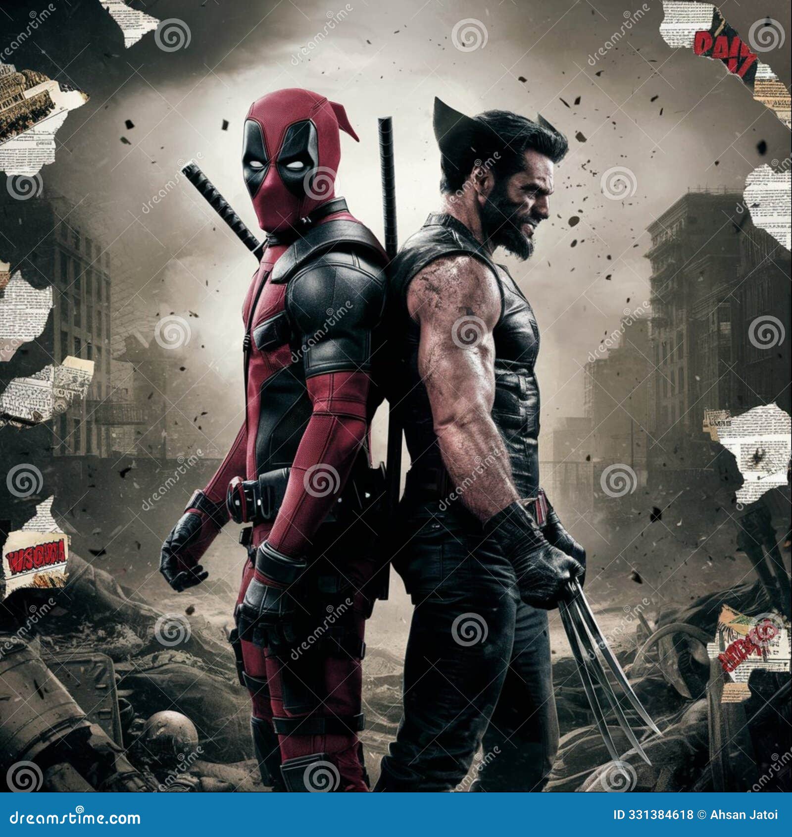 Wolverine Bond with Deadpool Design Stock Illustration - Illustration ...