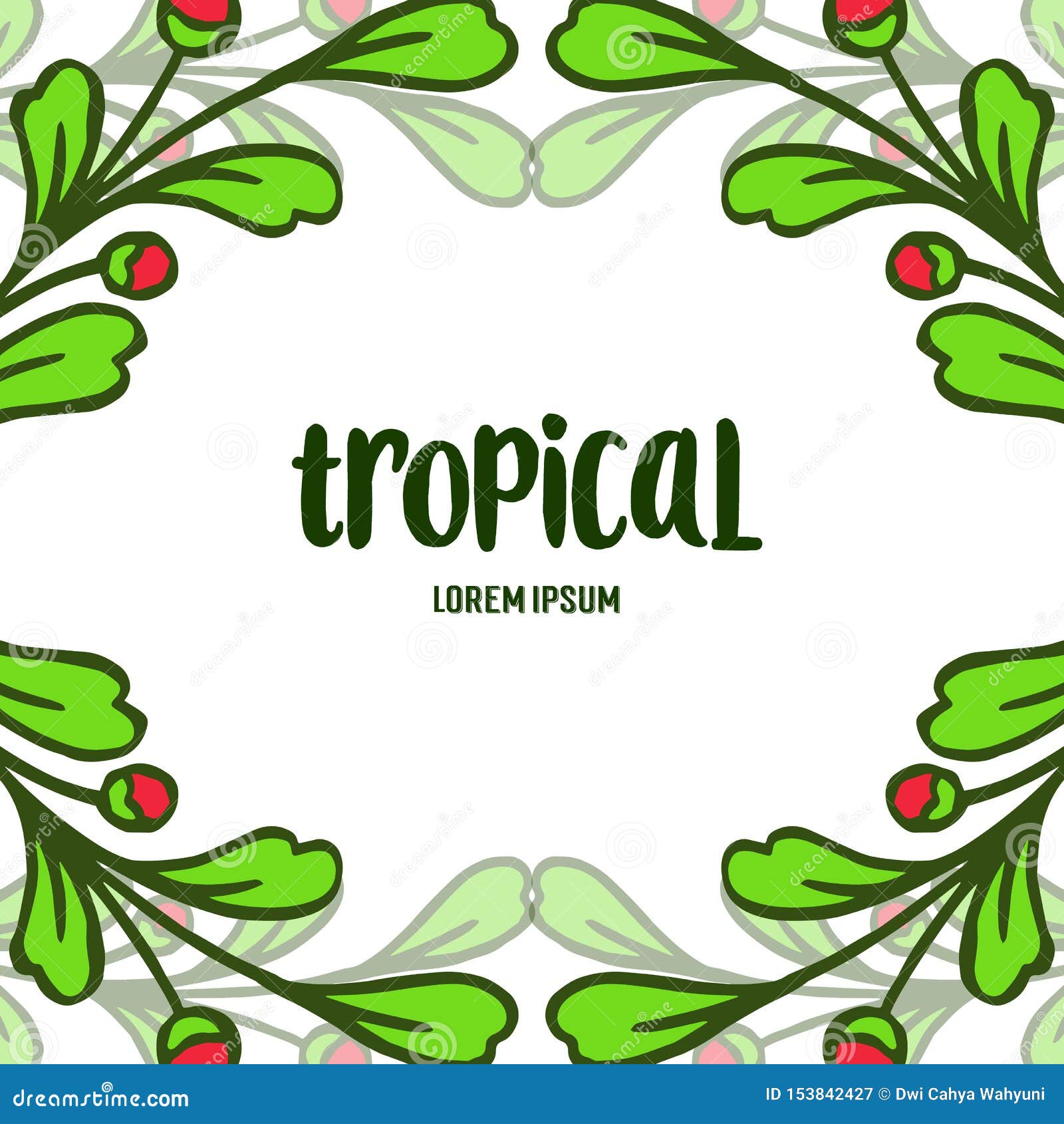 Design Card Tropical with Leaves and Flower Frame, White Background ...