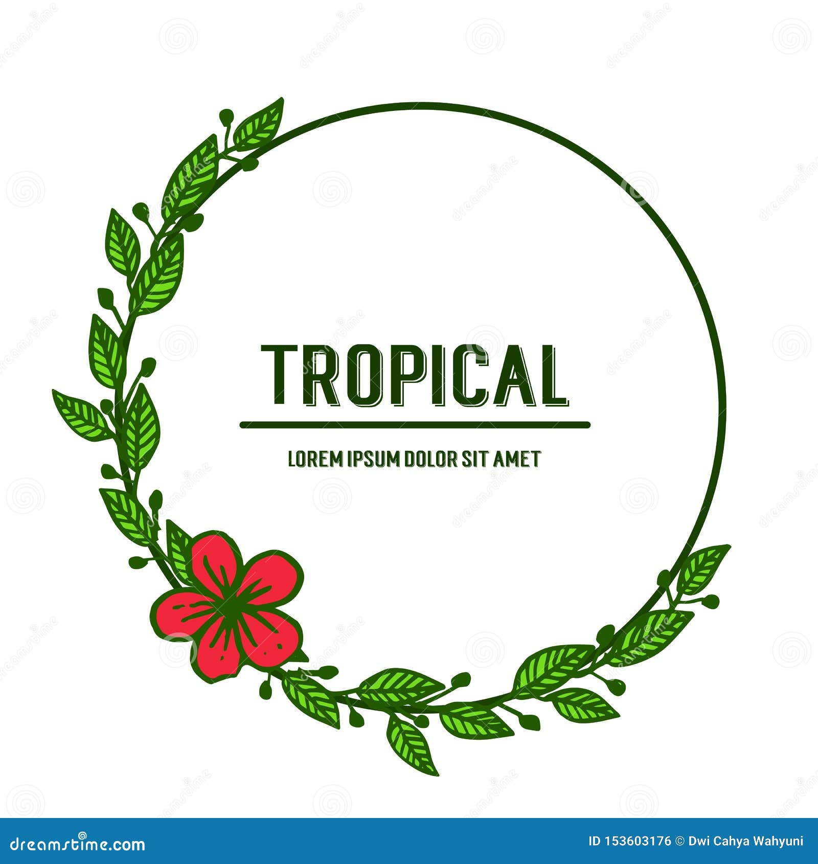 Design Card Tropical, Shape Circular Leaf Flower Frame with Space for ...
