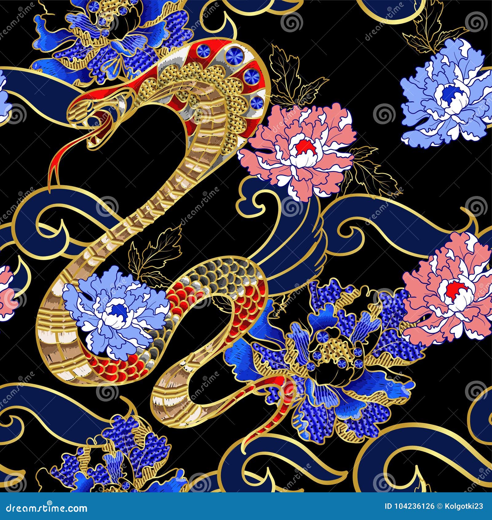 Design Clothers with Snake and Peony Patch Embroidery with Sequins ...