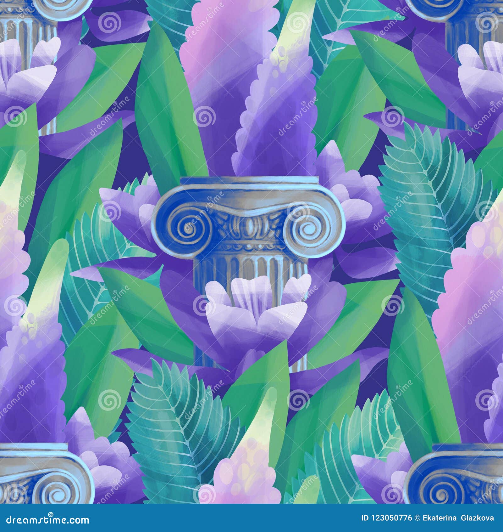 Design with Column and Flowers Stock Illustration - Illustration of ...