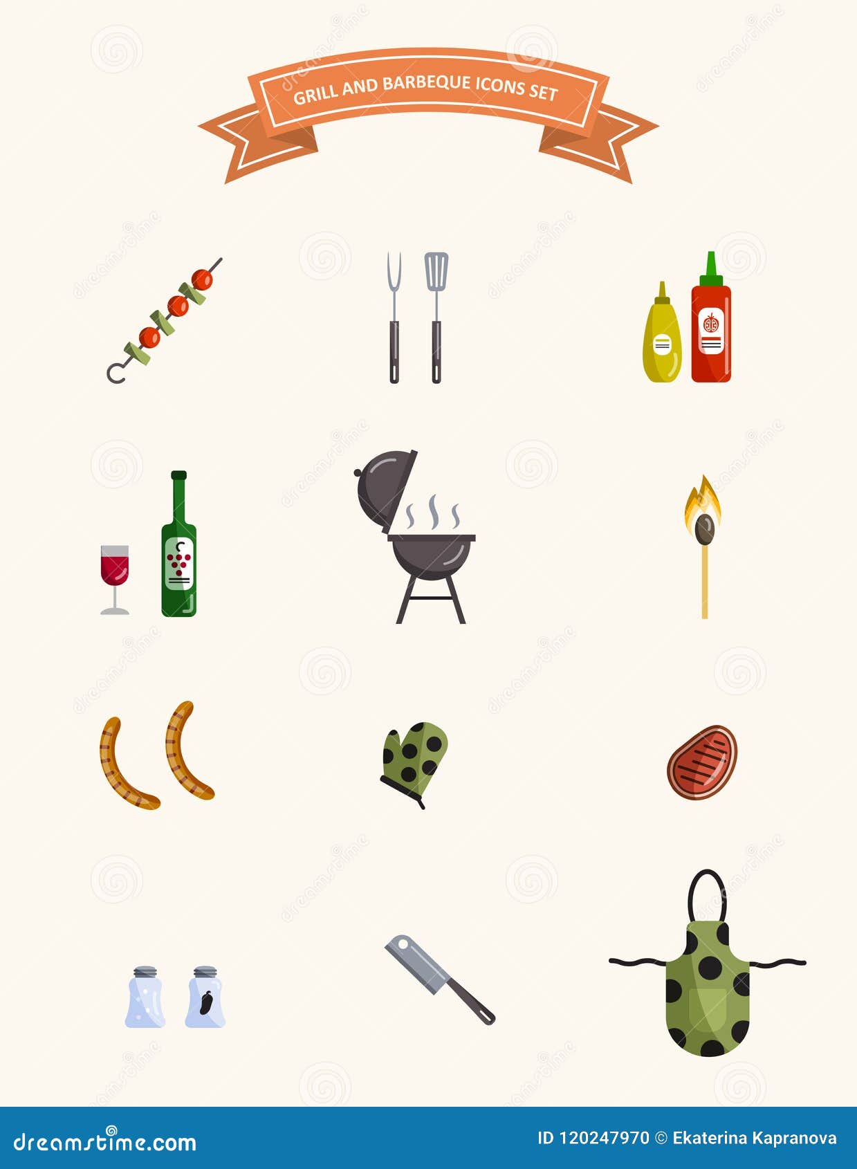 Barbeque and Grill Icons Set Stock Vector - Illustration of isolated ...