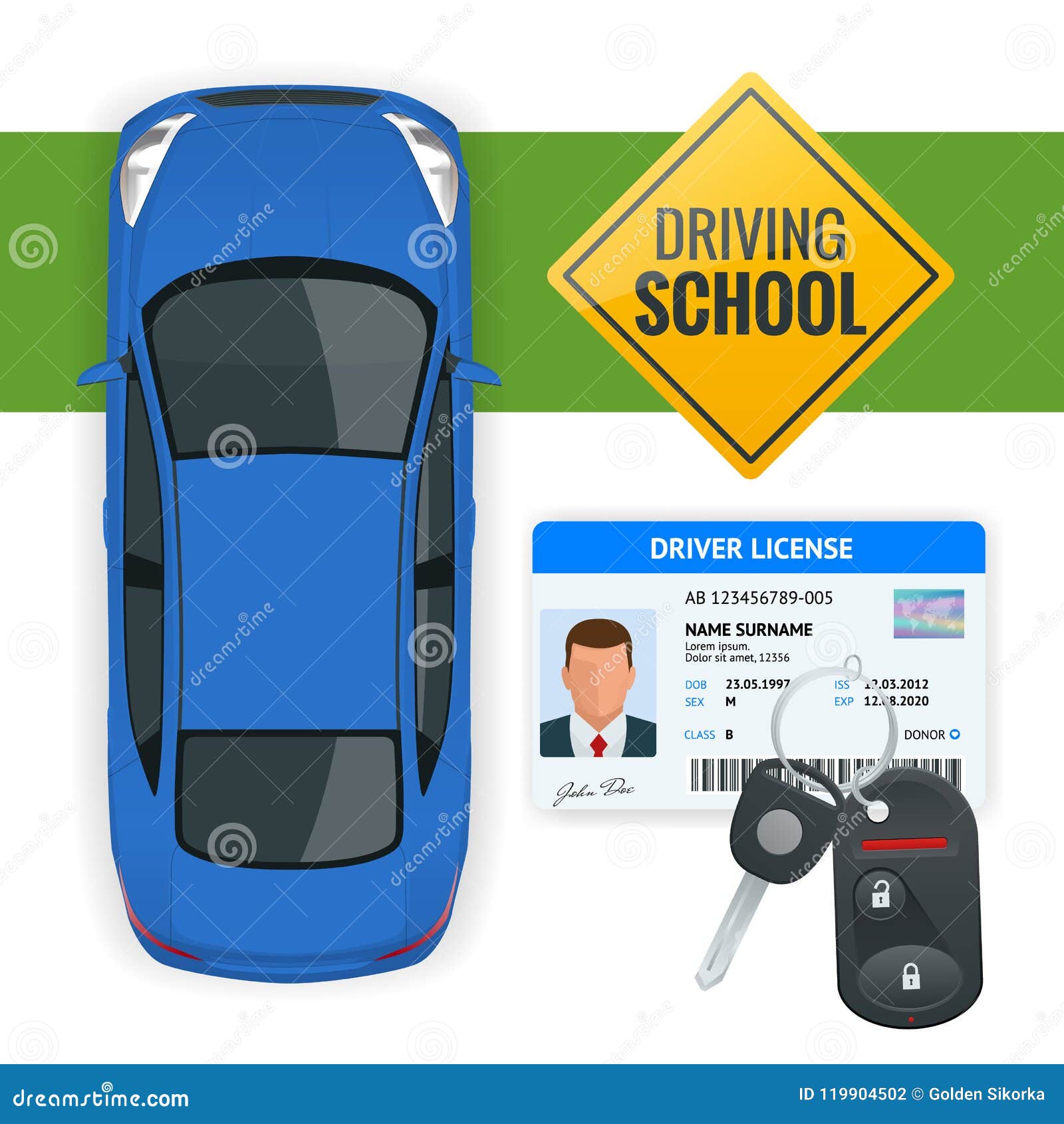Design Concept Driving School or Learning To Drive. Flat Isometric ...