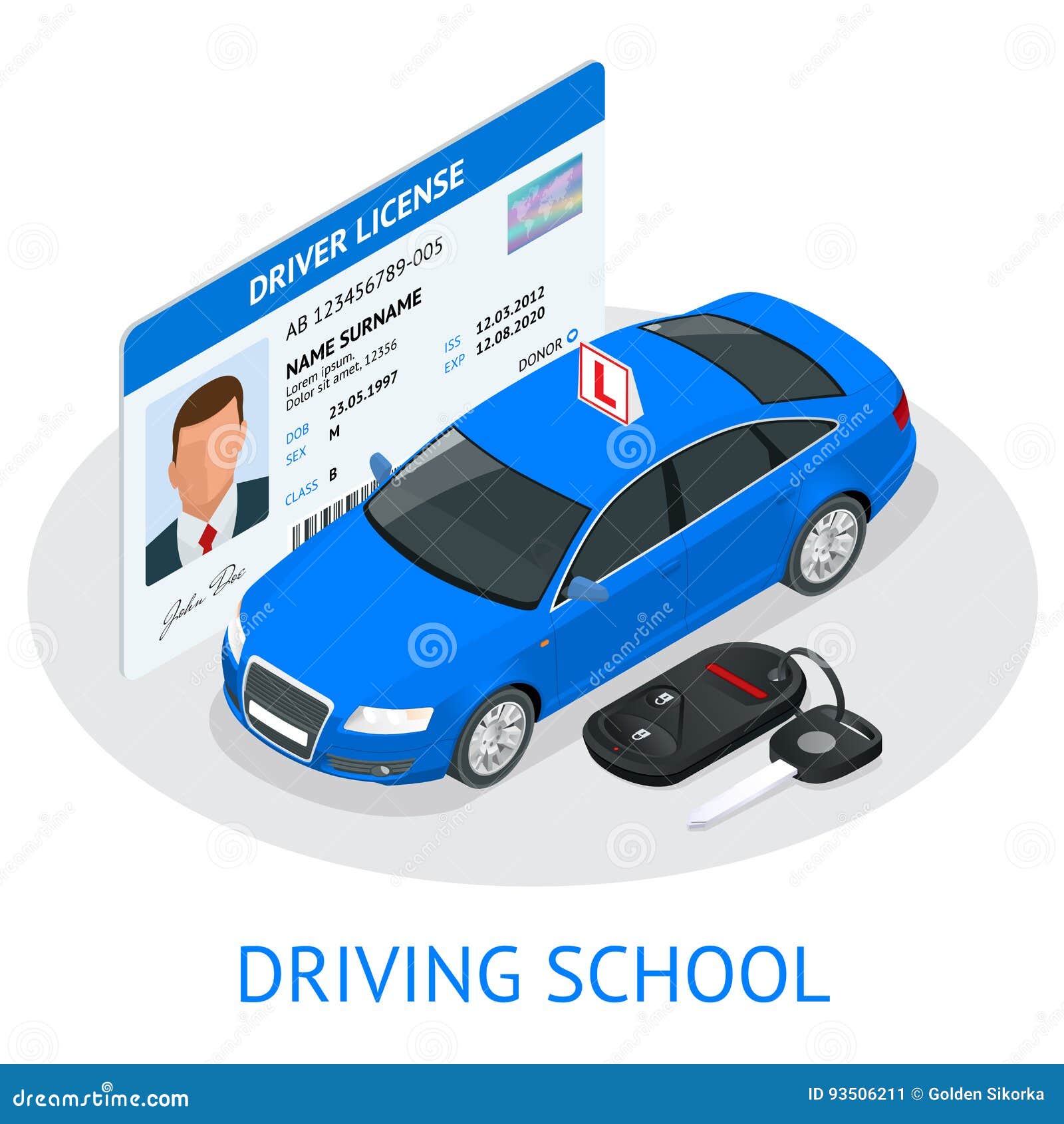 Design Concept Driving School or Learning To Drive. Flat Isometric ...
