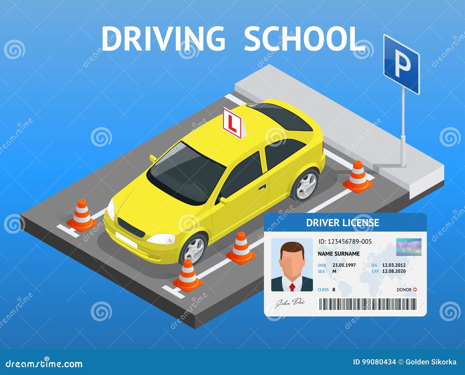 Design Concept Driving School or Learning To Drive. Flat Isometric ...