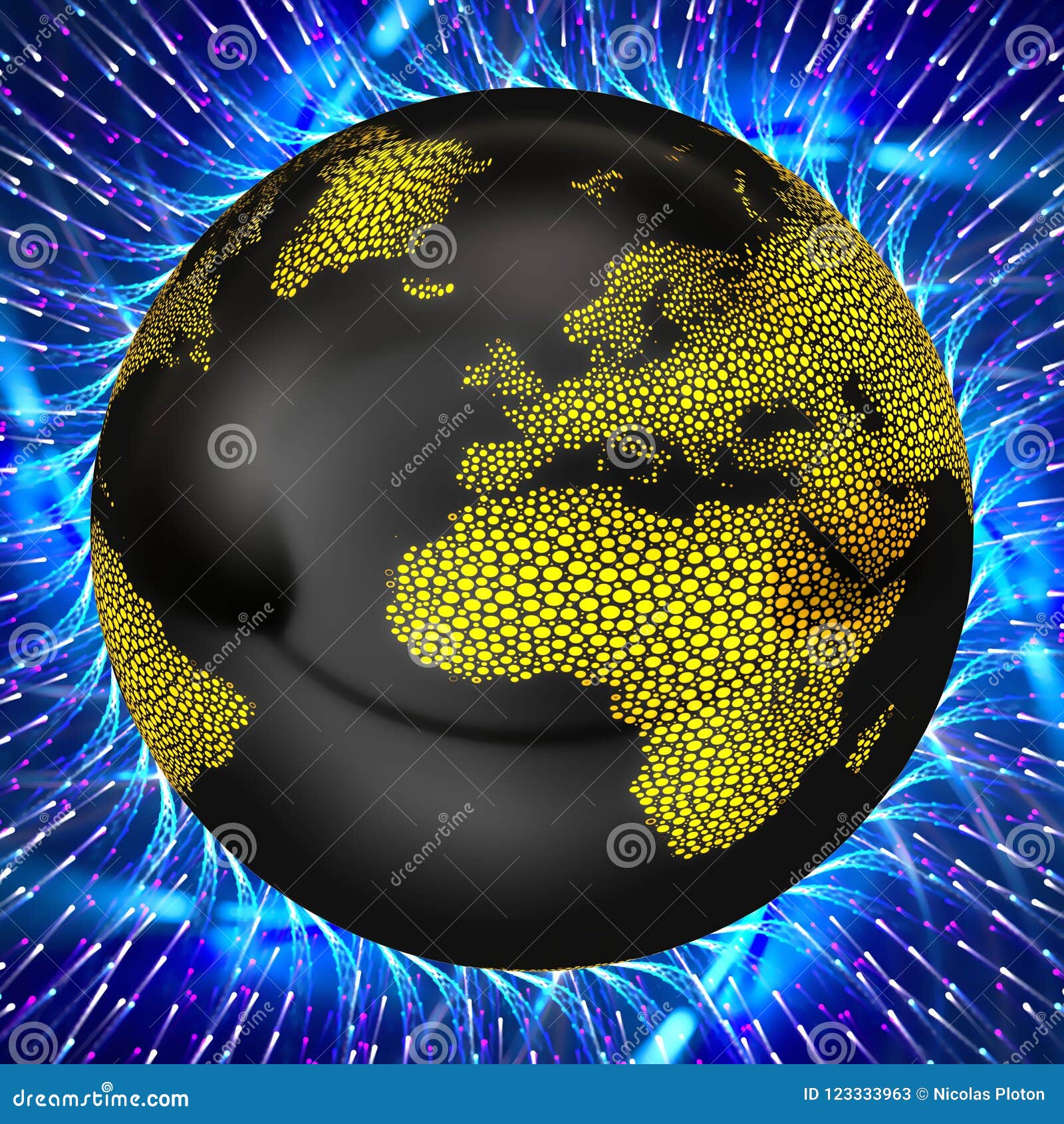 Design Concept of the Earth with Blue Electromagnetic Waves Stock ...