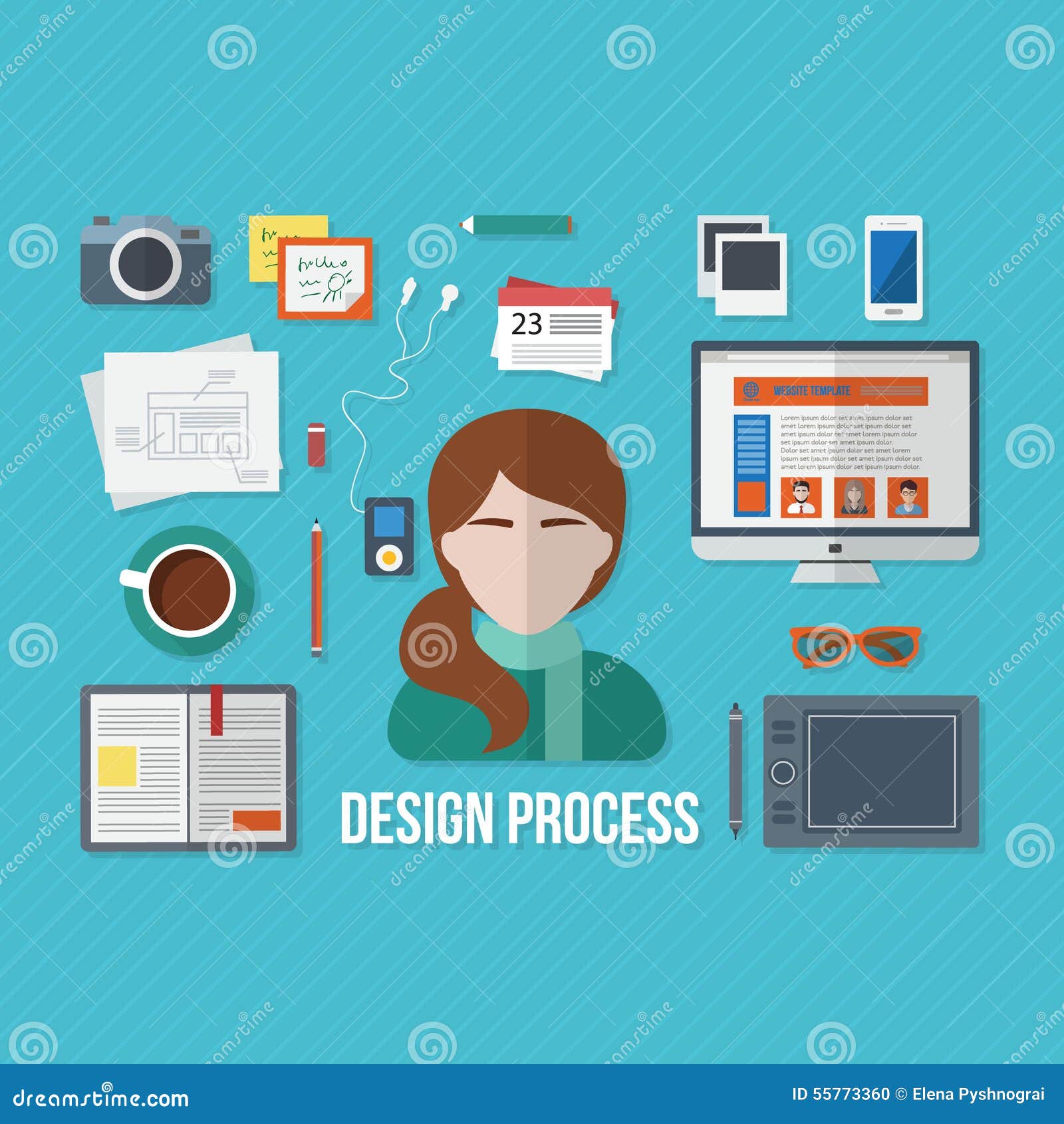 Design Concept with Objects and Devices Stock Vector - Illustration of ...