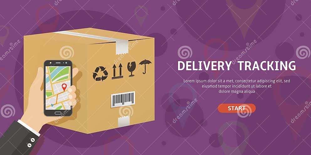 Design Concept of Order Delivery Tracking Using Mobile Device Vector Illustration Stock ...