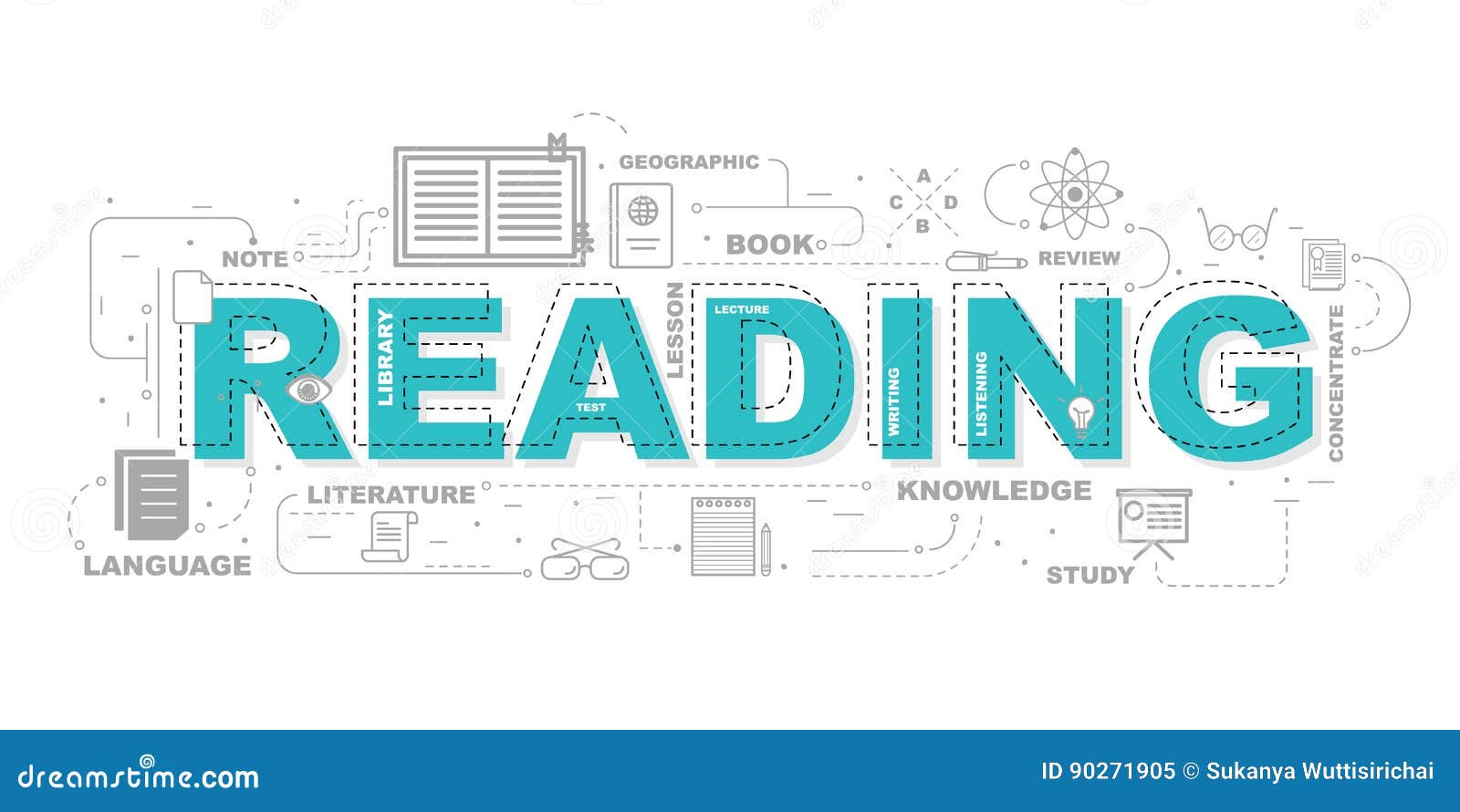 Design Concept of Word READING Website Banner. Stock Illustration ...