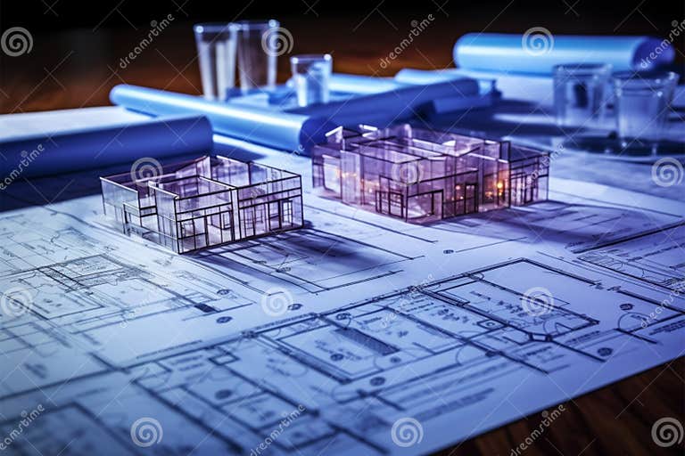Design Concepts Presented Rolled Blueprints on Table, Architectural ...