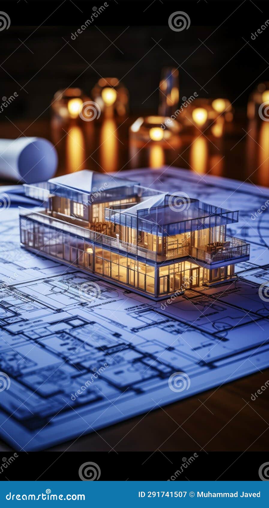Design Concepts Presented Rolled Blueprints on Table, Architectural ...