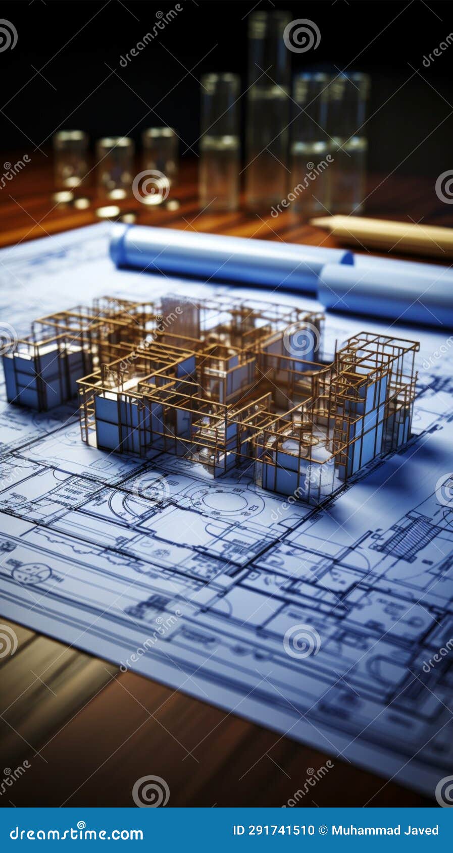 Design Concepts Presented Rolled Blueprints on Table, Architectural ...
