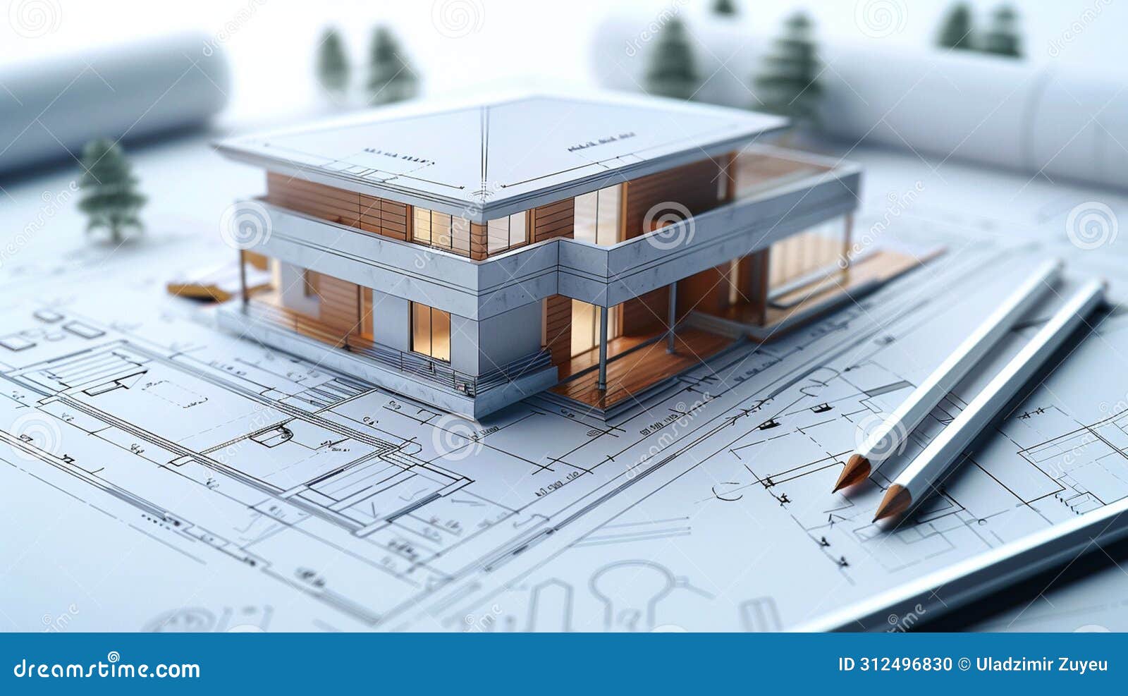 Design and Construction of a House on the Drawing. Stock Photo - Image ...