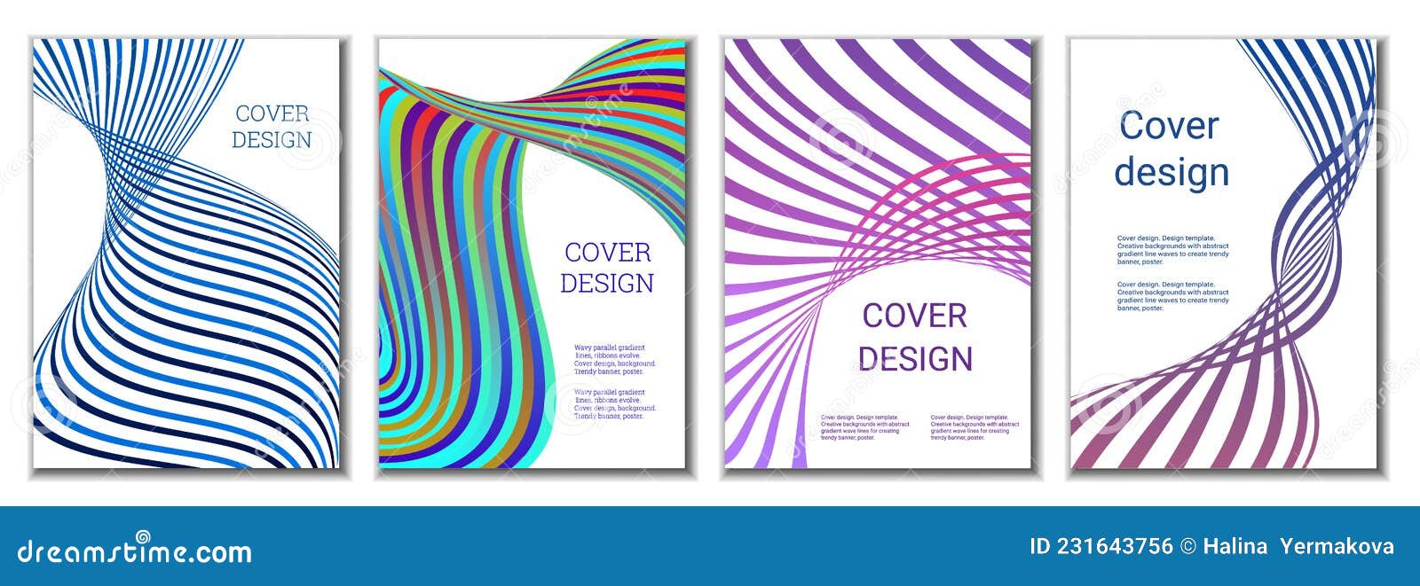 A Set of 4 Abstract Covers. Wavy Parallel Gradient Lines, Ribbons ...