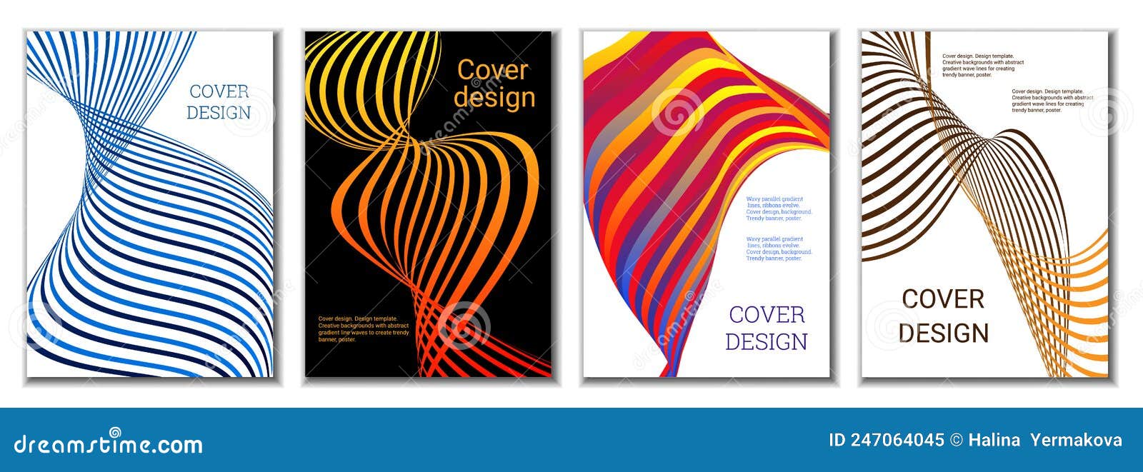 A Set of 4 Abstract Covers. Wavy Parallel Gradient Lines, Ribbons ...