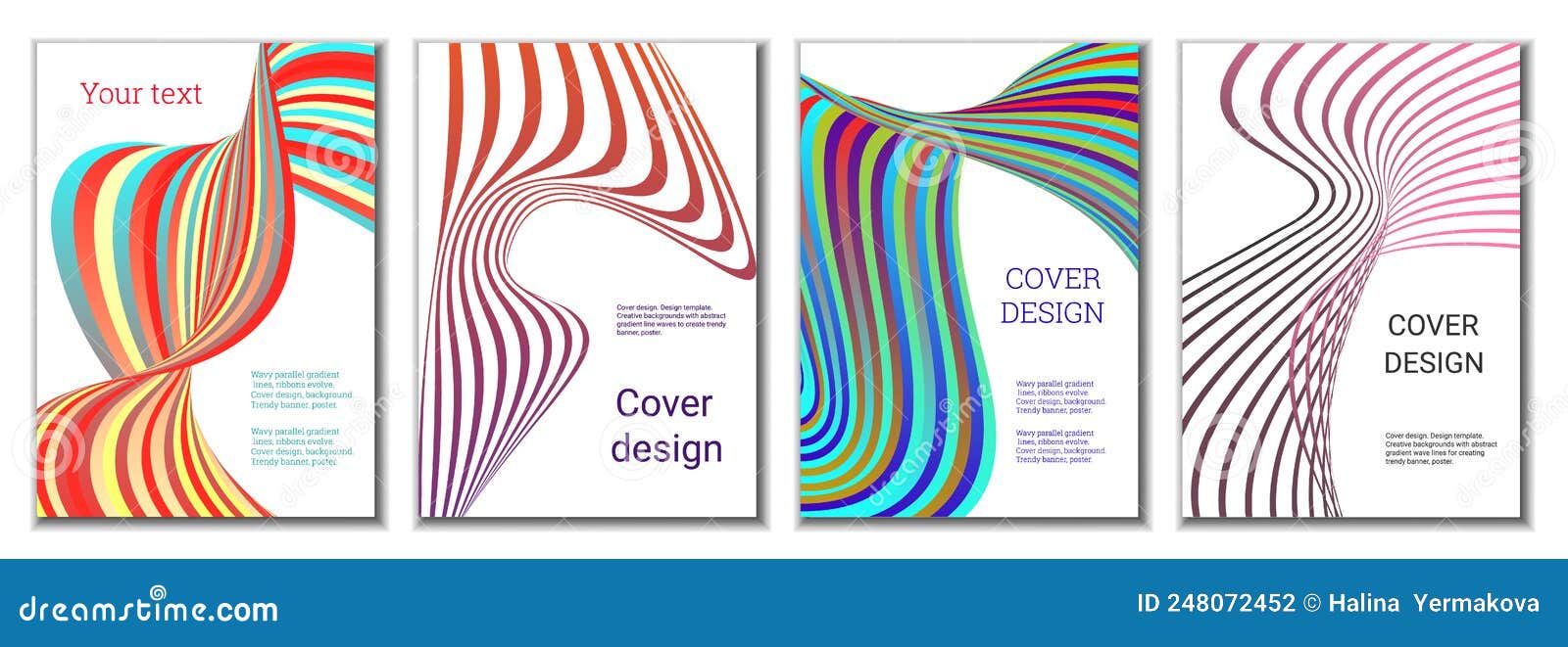 A Set of 4 Abstract Covers. Wavy Parallel Gradient Lines, Ribbons ...
